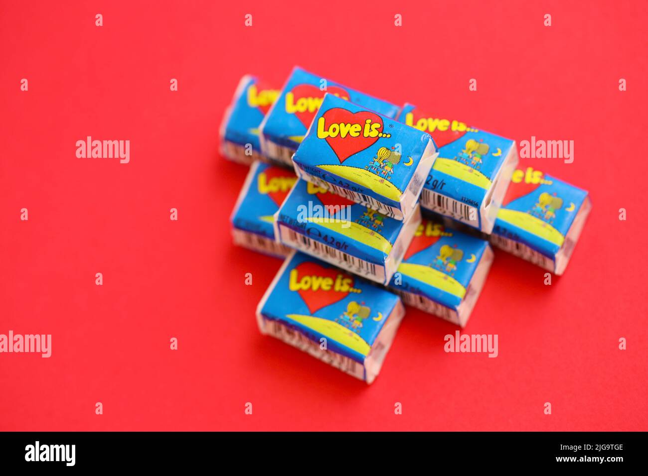 TERNOPIL, UKRAINE - JUNE 23, 2022: Love is - turkish bubble gums from ...