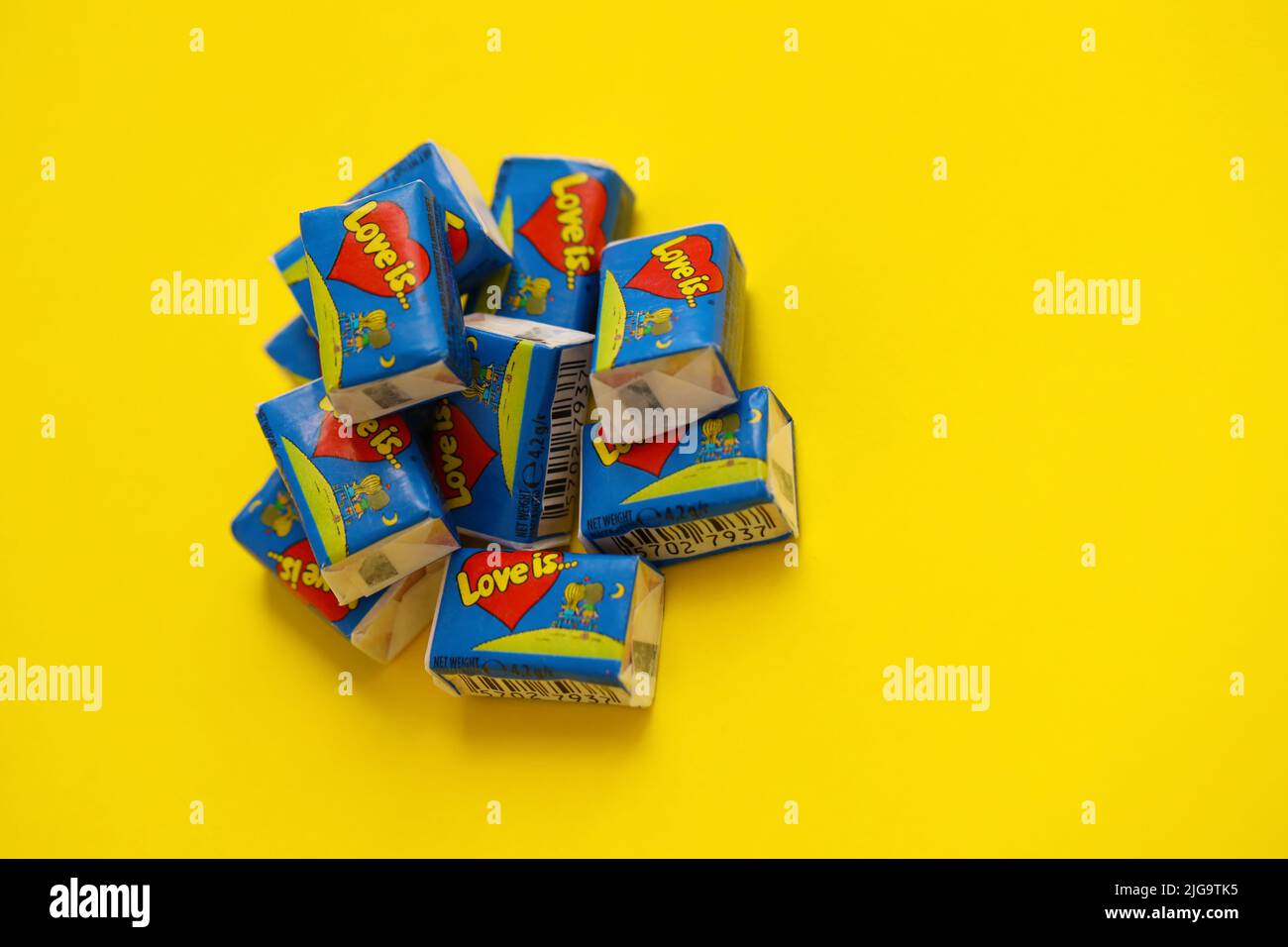 TERNOPIL, UKRAINE - JUNE 23, 2022: Love is - turkish bubble gums from ...