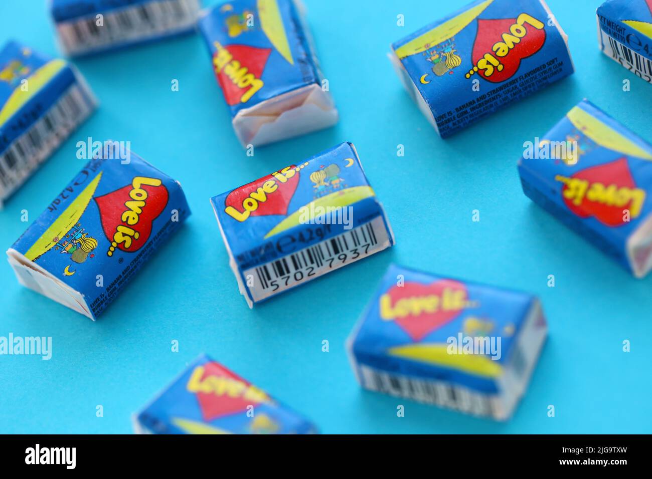 TERNOPIL, UKRAINE - JUNE 23, 2022: Love is - turkish bubble gums from ...