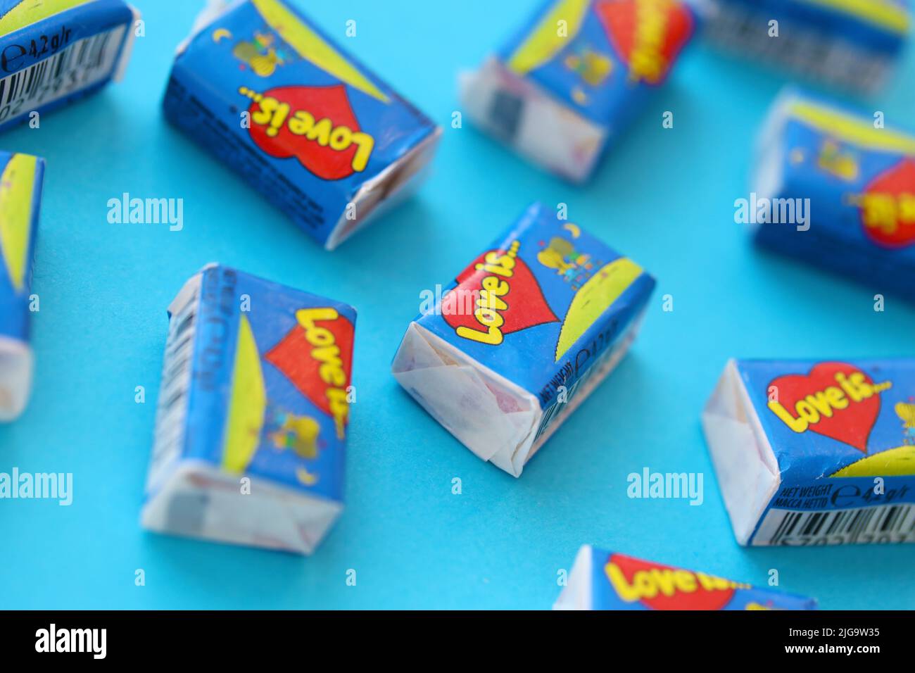 TERNOPIL, UKRAINE - JUNE 23, 2022: Love is - turkish bubble gums from ...