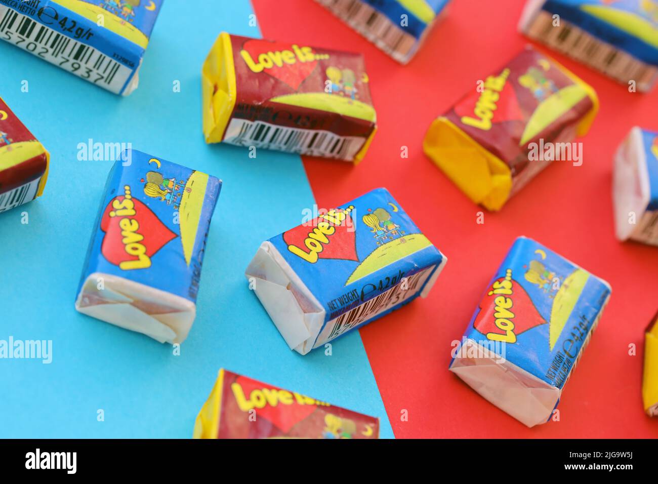 TERNOPIL, UKRAINE - JUNE 23, 2022: Love is - turkish bubble gums from ...