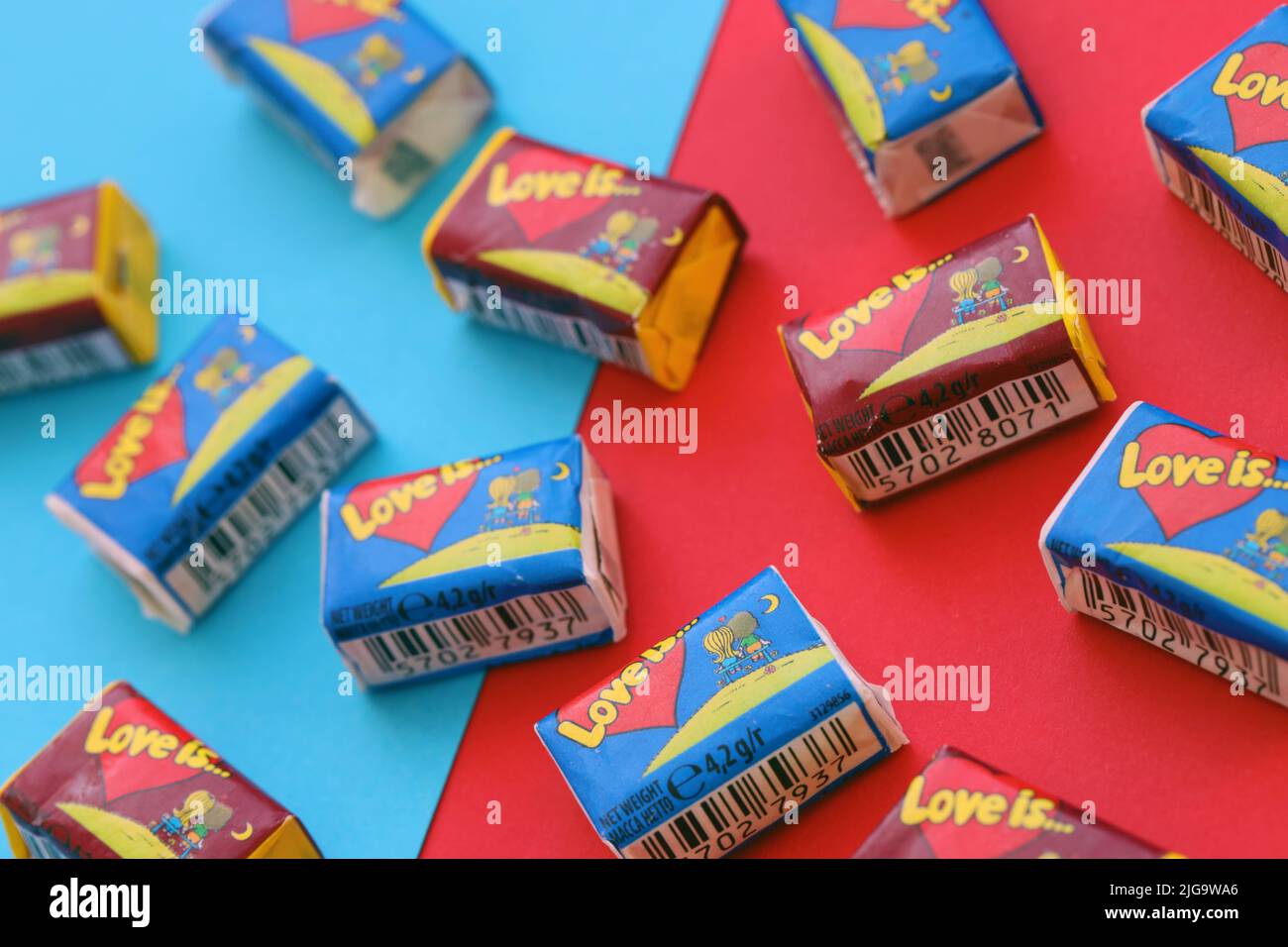 TERNOPIL, UKRAINE - JUNE 23, 2022: Love is - turkish bubble gums from ...