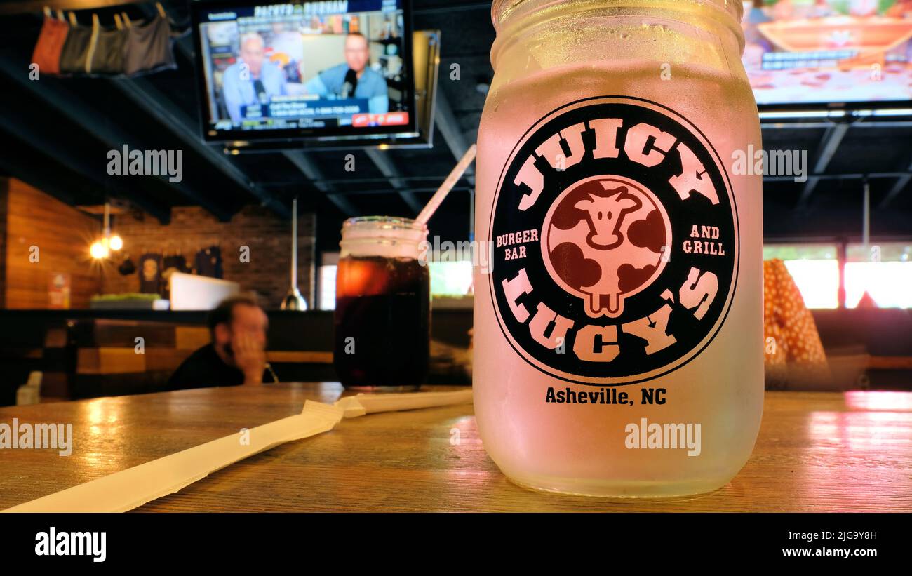Jar used as a glass at Juicy Lucy’s Burger Bar and Grill in Asheville ...