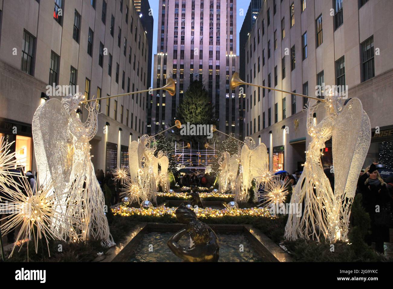 Christmas decorations in Rockefeller Plaza, NYC, USA Stock Photo - Alamy