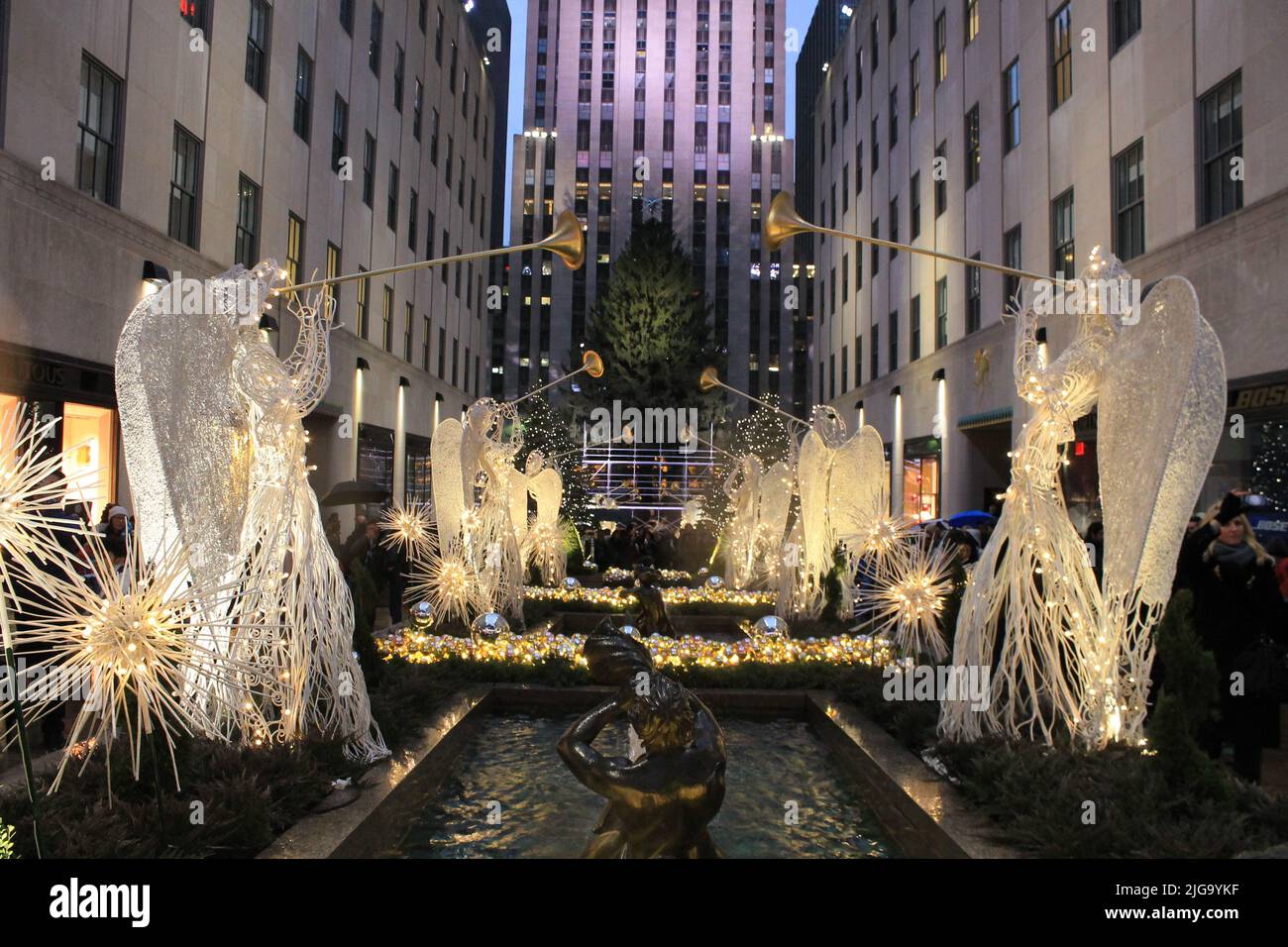 Christmas decorations in Rockefeller Plaza, NYC, USA Stock Photo - Alamy