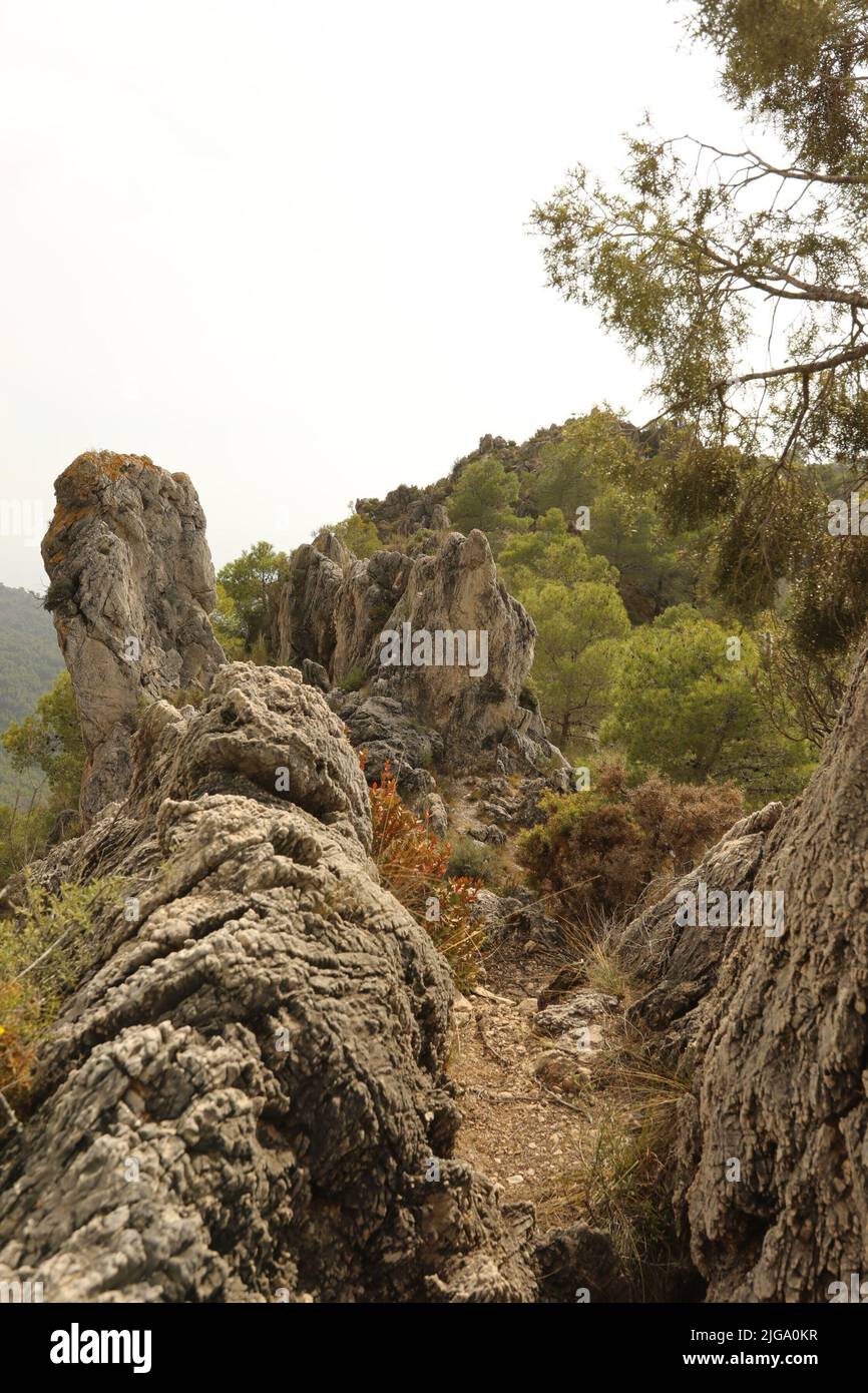Big rock, cliff, in a the arid landscape of Andalusia, Spain Stock ...