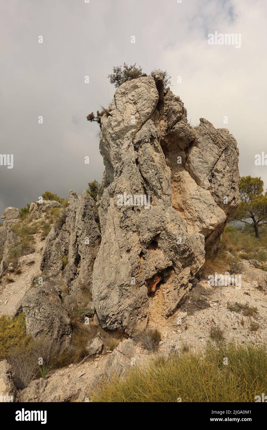Big rock, cliff, in a the arid landscape of Andalusia, Spain Stock ...