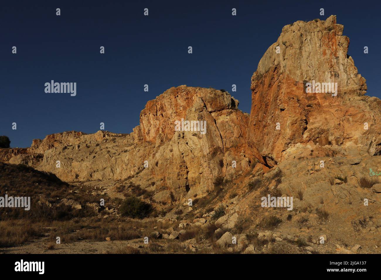 Big rock, cliff, in a the arid landscape of Andalusia, Spain Stock ...