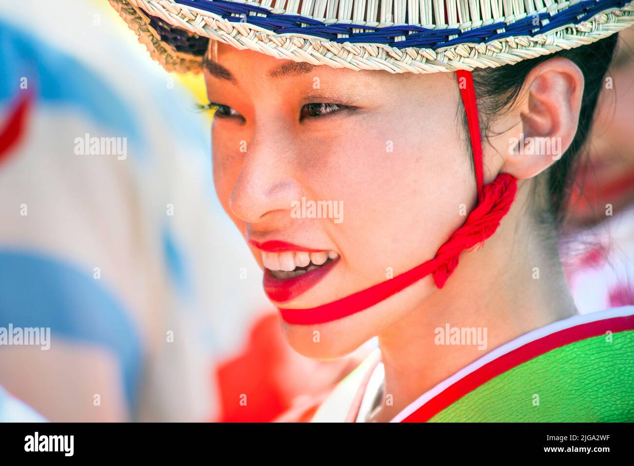 Awa Odori dancer with straw hat, Amigasa, at Yosakoi Matsuri in ...