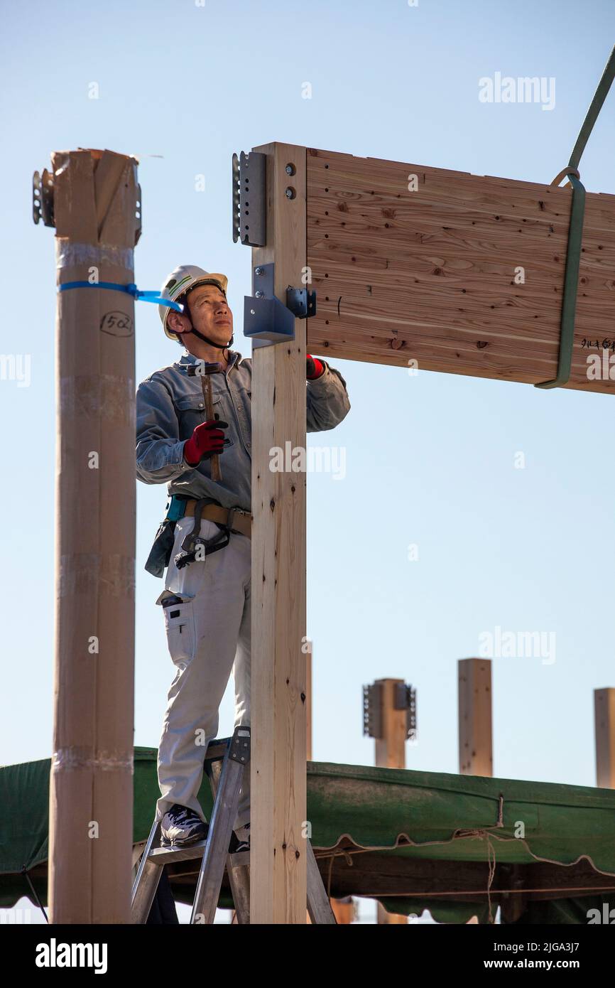 Construction worker at building site, Ikegami, Tokyo, Japan Stock Photo ...
