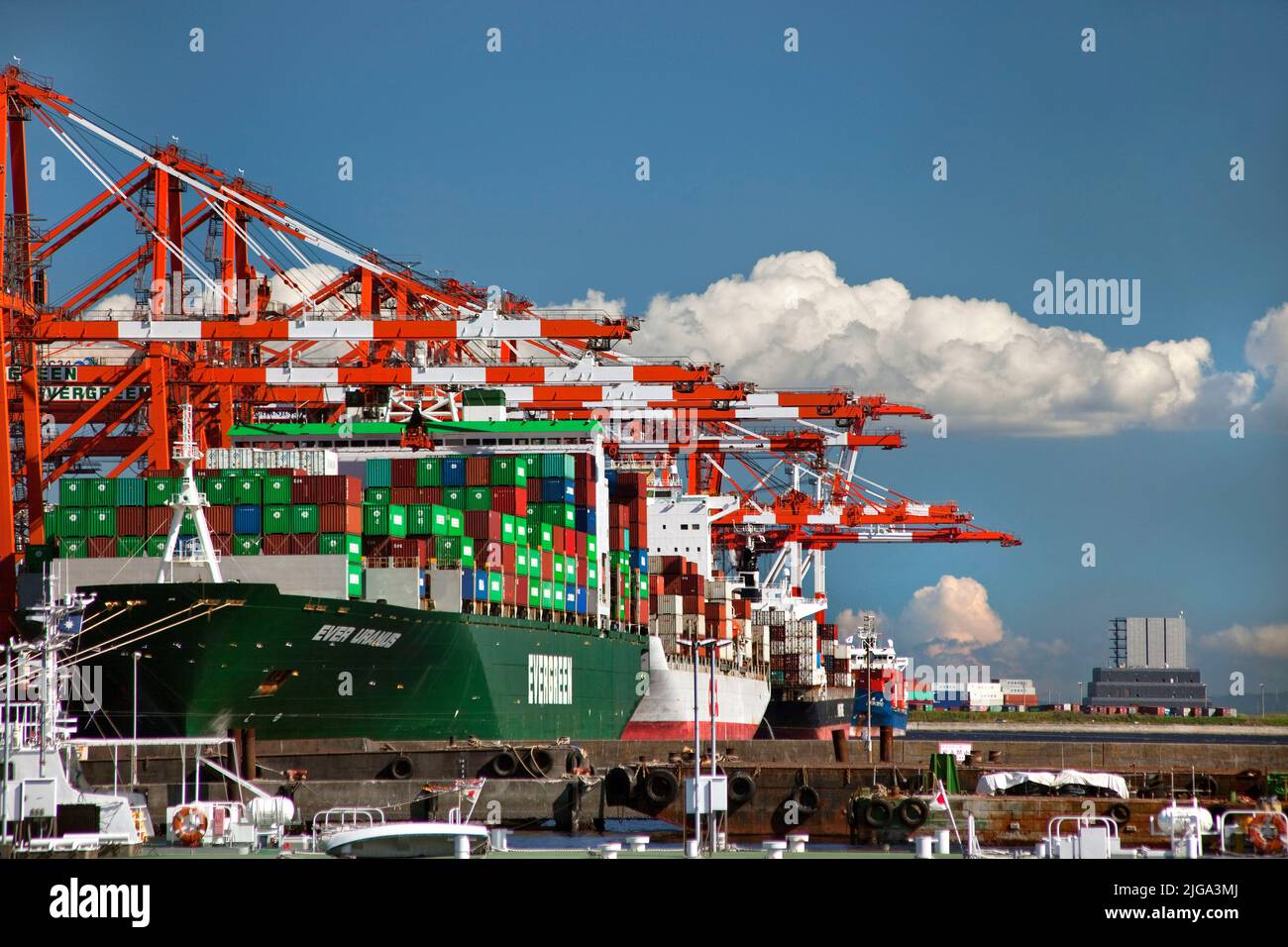 Cranes loading container ships Tokyo Bay Tokyo Japan Stock Photo - Alamy