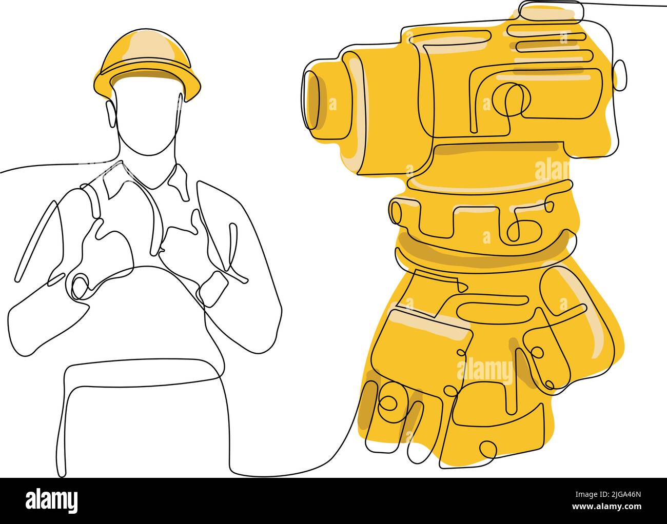 Caucasian worker with helmet on head using tablet Stock Vector Image ...