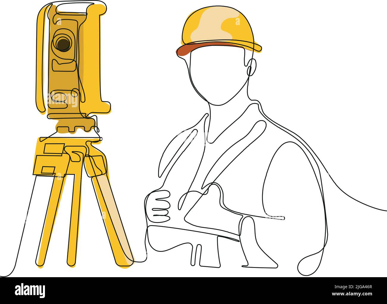 Caucasian worker with helmet on head using tablet Stock Vector Image ...
