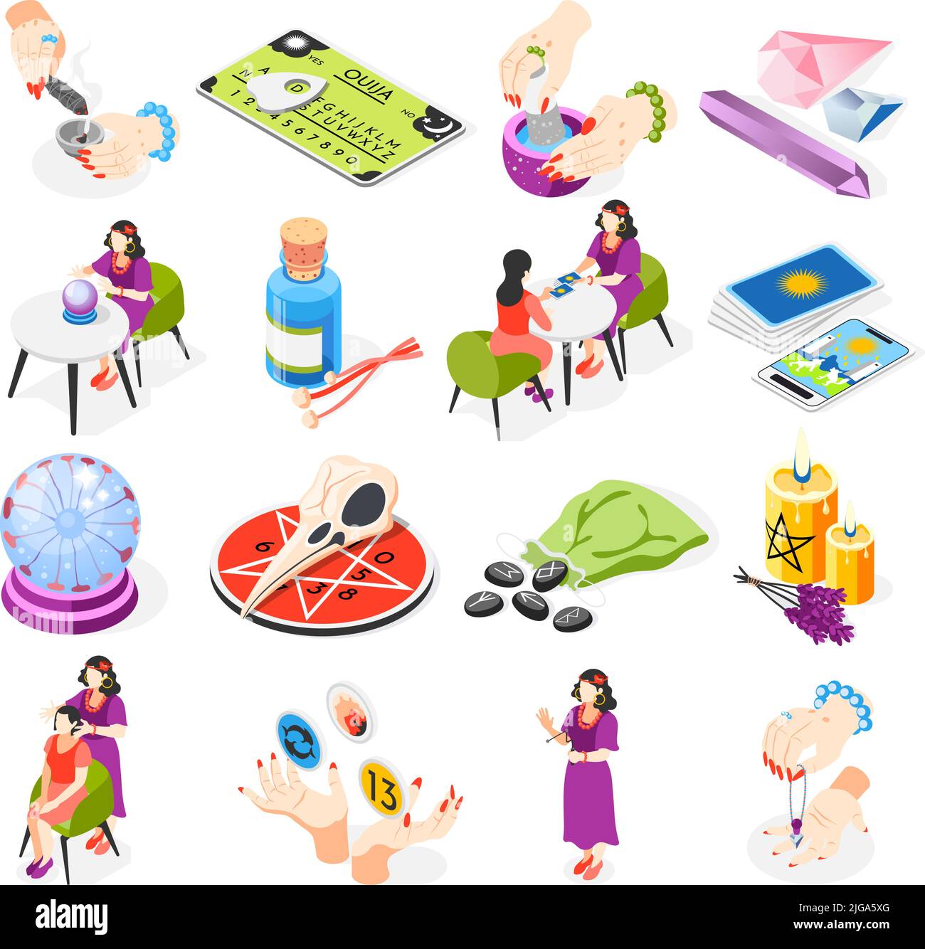 Magical services isometric set with isolated icons of fortune teller ...