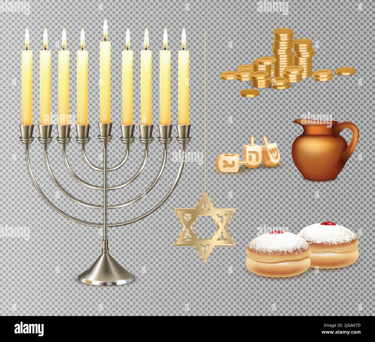 Happy hanukkah jewish festival celebration set with menora candelabrum ...