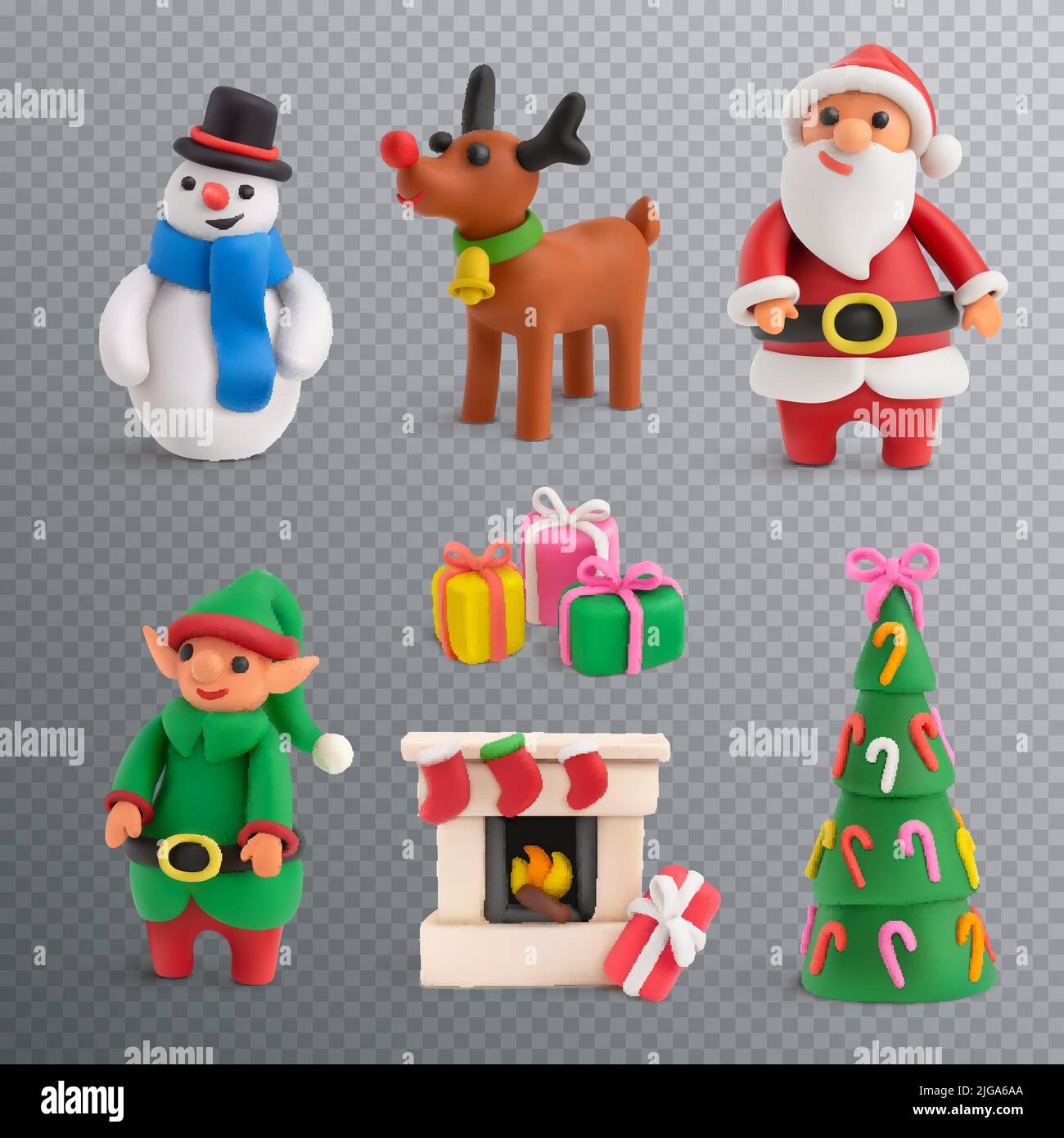 Christmas transparent set of plasticine cartoon figures of santa claus ...