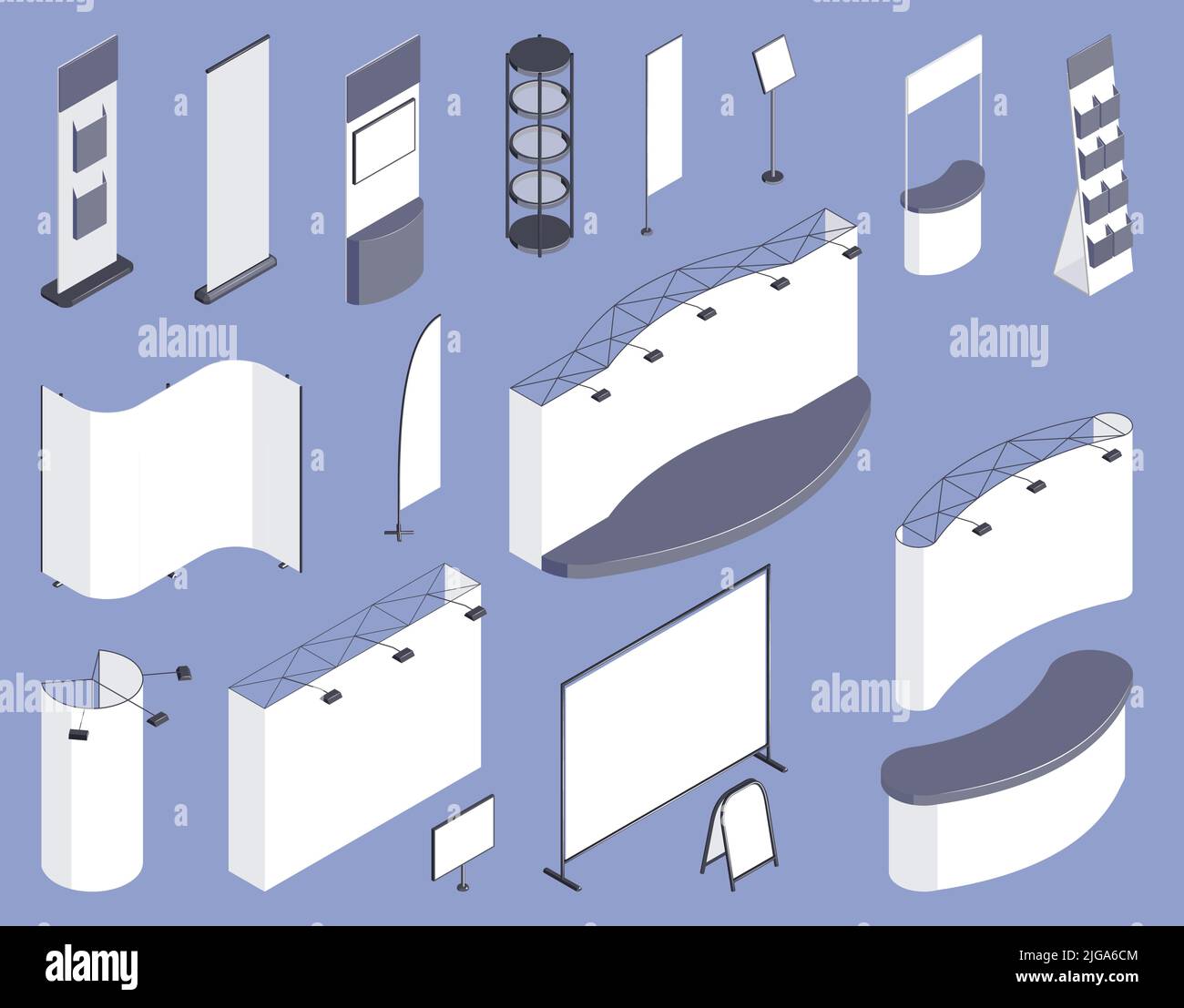 Expo stand template isometric set of different information boards ...