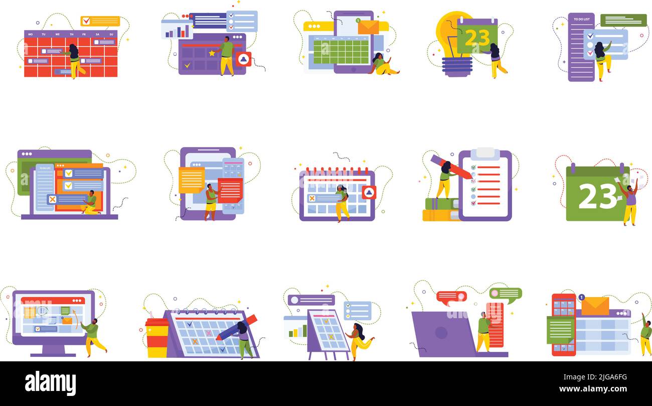 Planning and scheduling flat recolor set of isolated icons with ...