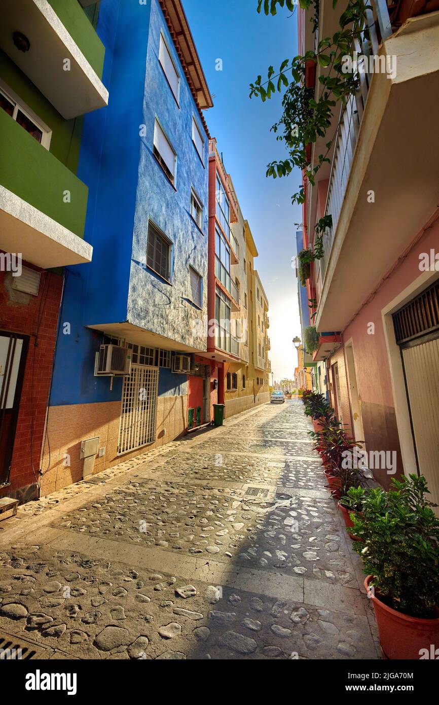 Scenic city street view of old historic houses and traditional ...