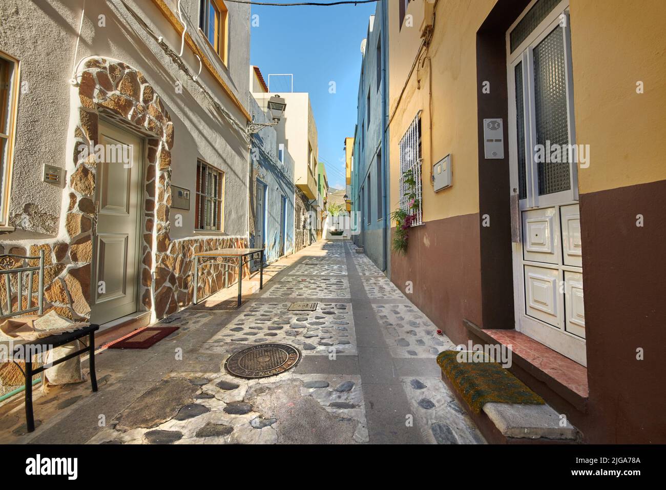 Scenic street view of old historic houses, residential buildings ...