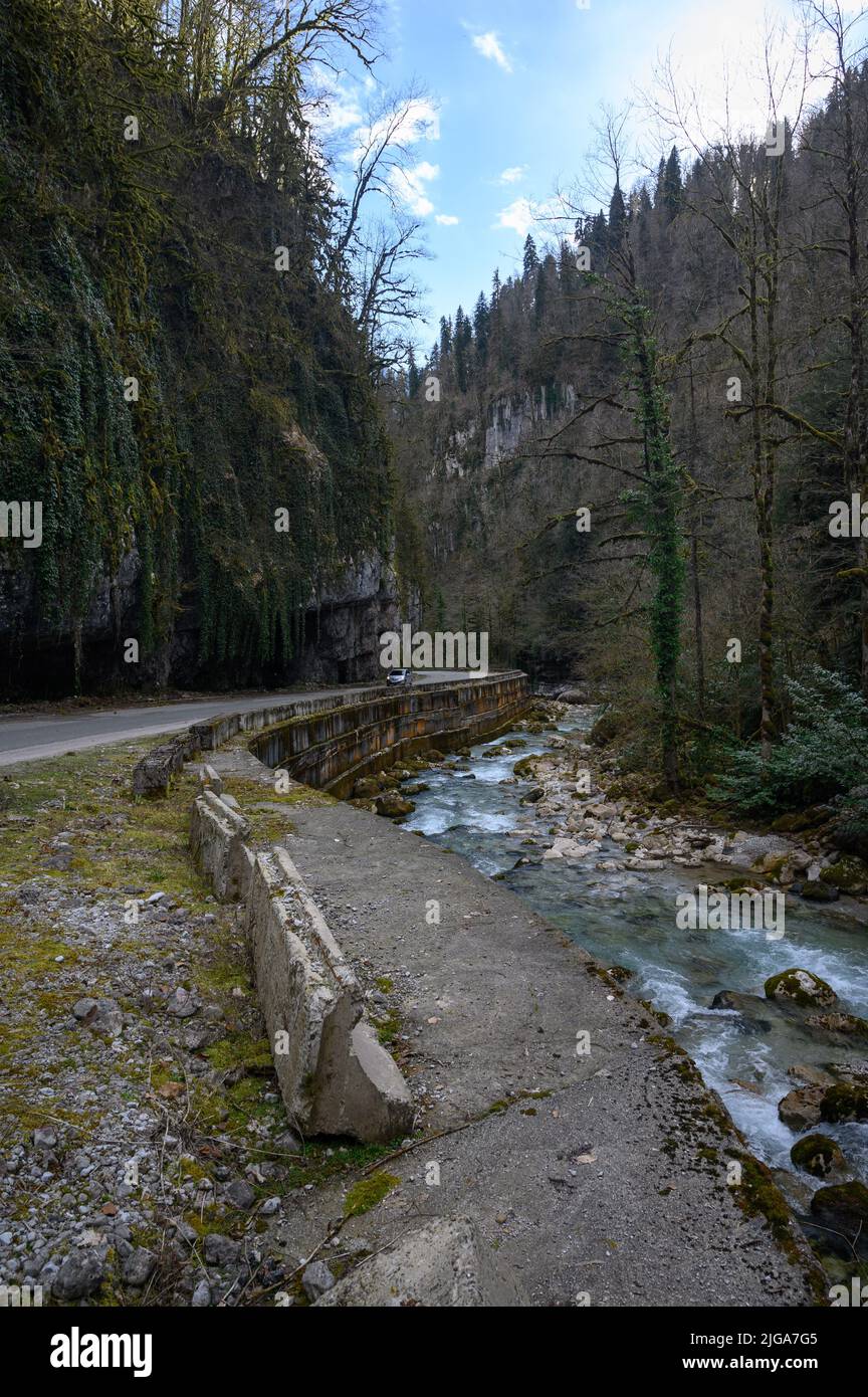 Mountain road with steep cliffs. Beautiful road landscape Stock Photo ...