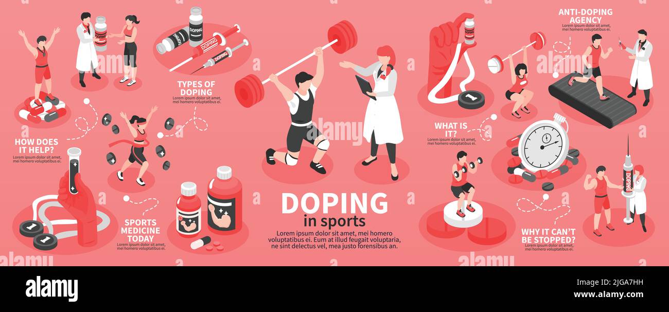 Isometric doping in sports infographics with pills syringes human ...