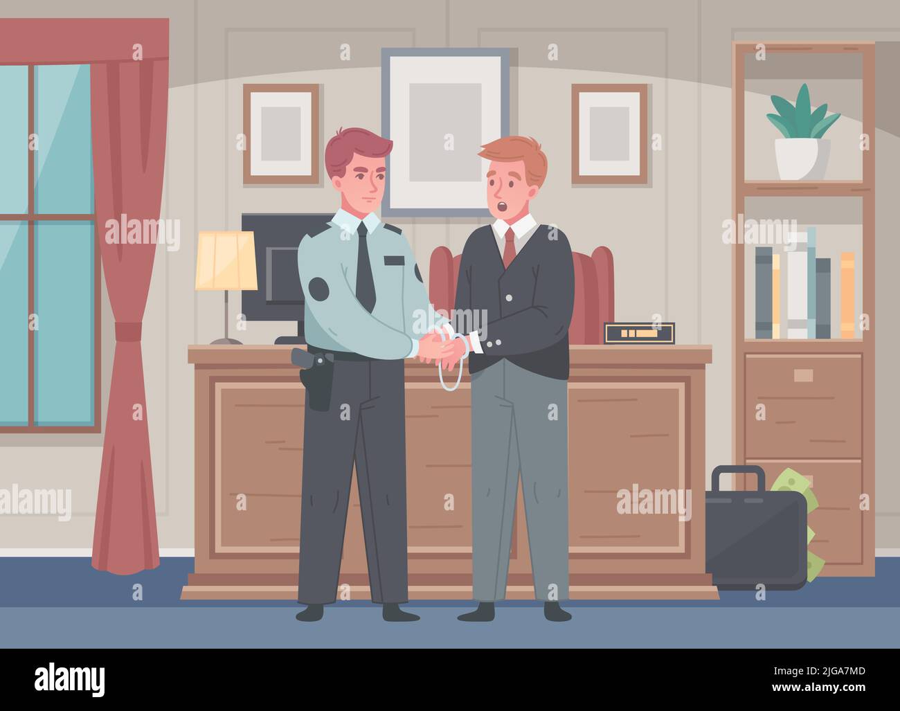 Corruption crime cartoon composition police officer arresting ...