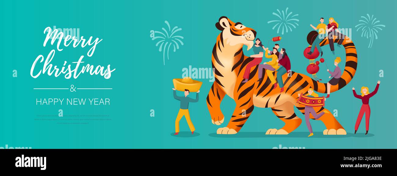 Tiger christmas horizontal composition with editable ornate text and ...