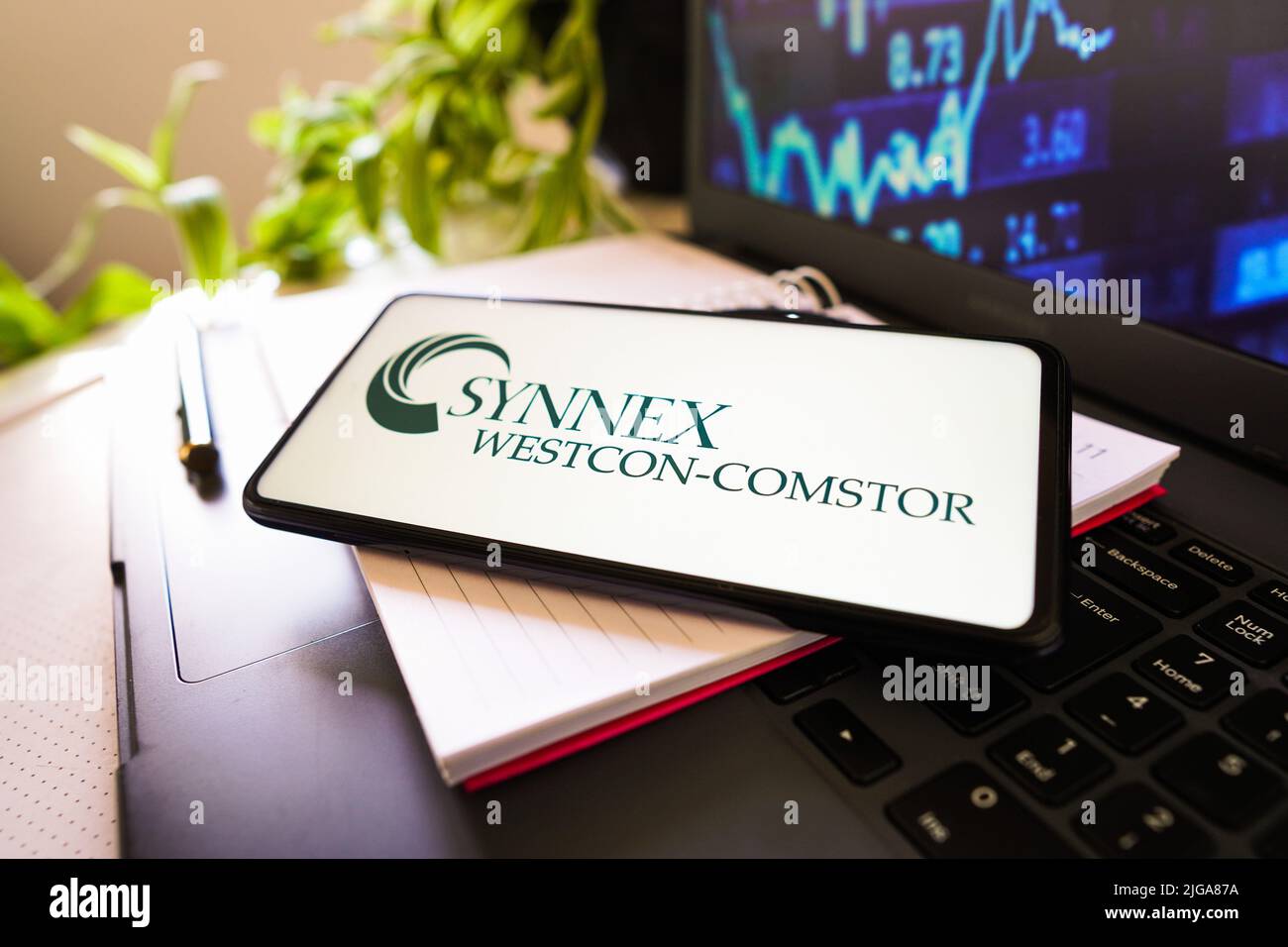 In this photo illustration, the SYNNEX Westcon-Comstor logo is seen ...