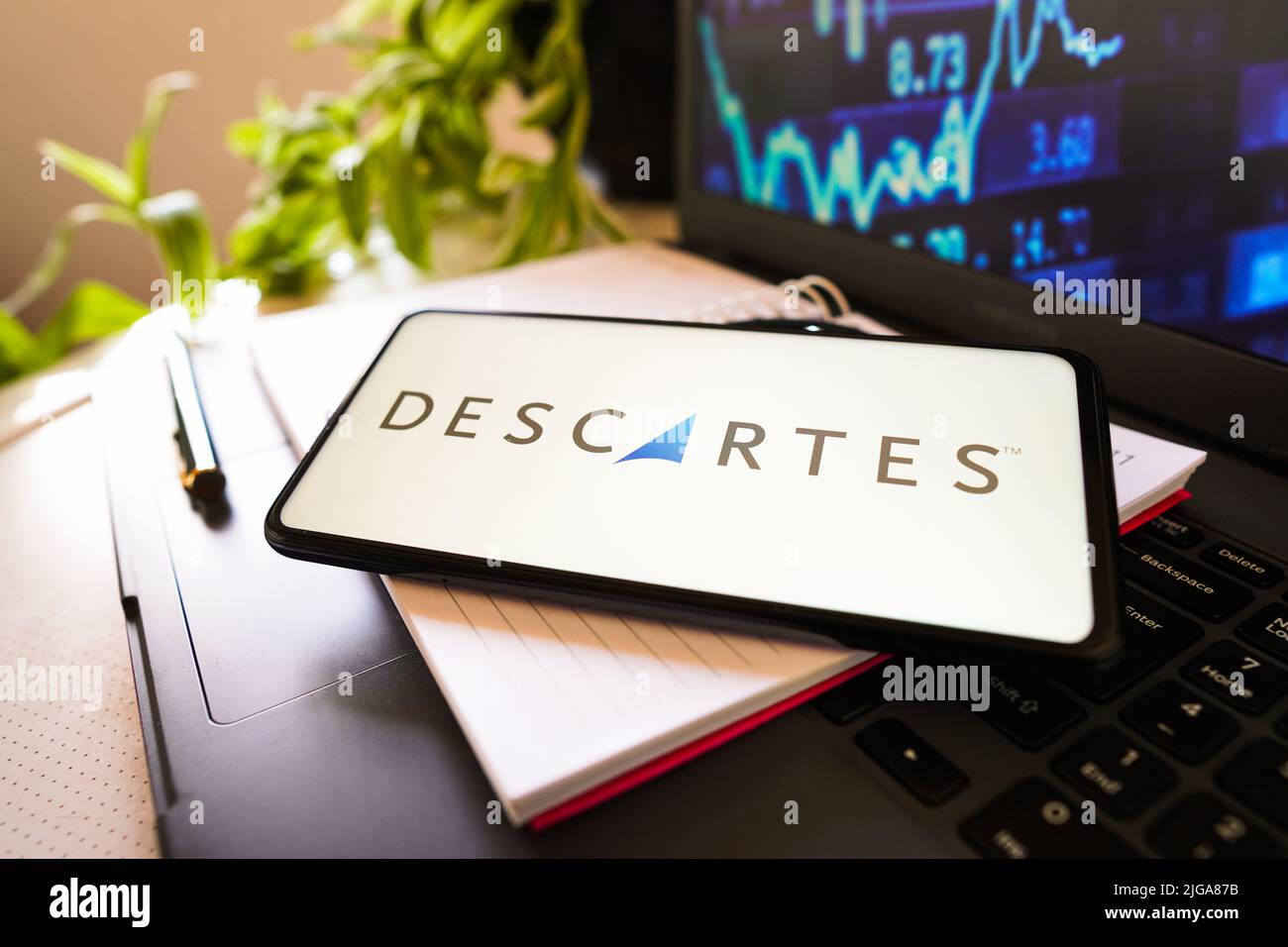In this photo illustration, the Descartes Systems Group logo is seen ...