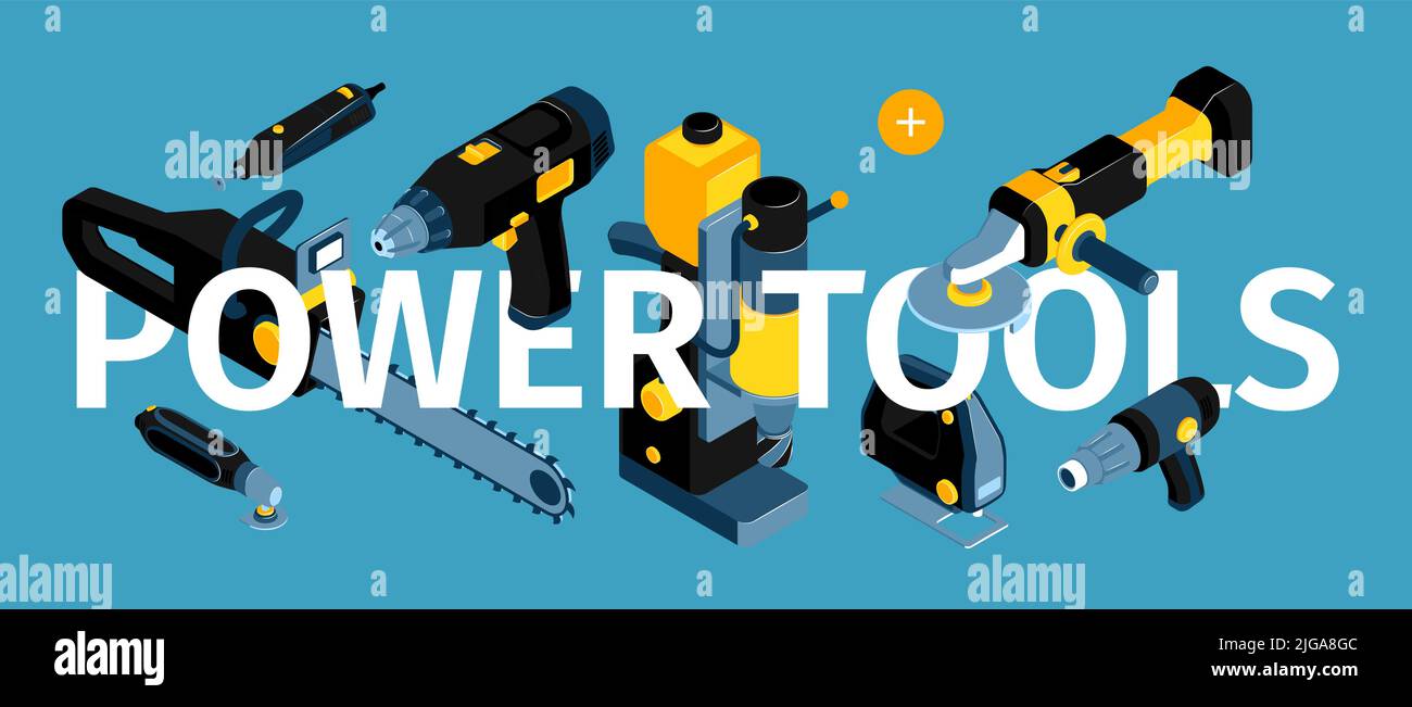 Power tools isometric background depicting professional instrument used ...
