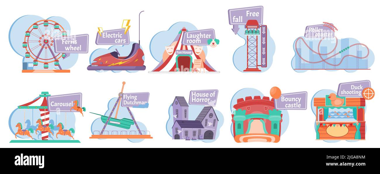 Set of isolated entertainment compositions with flat images of ...