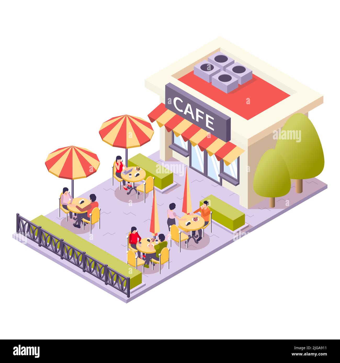 Restaurant street cafe isometric composition cafe with outdoor veranda ...