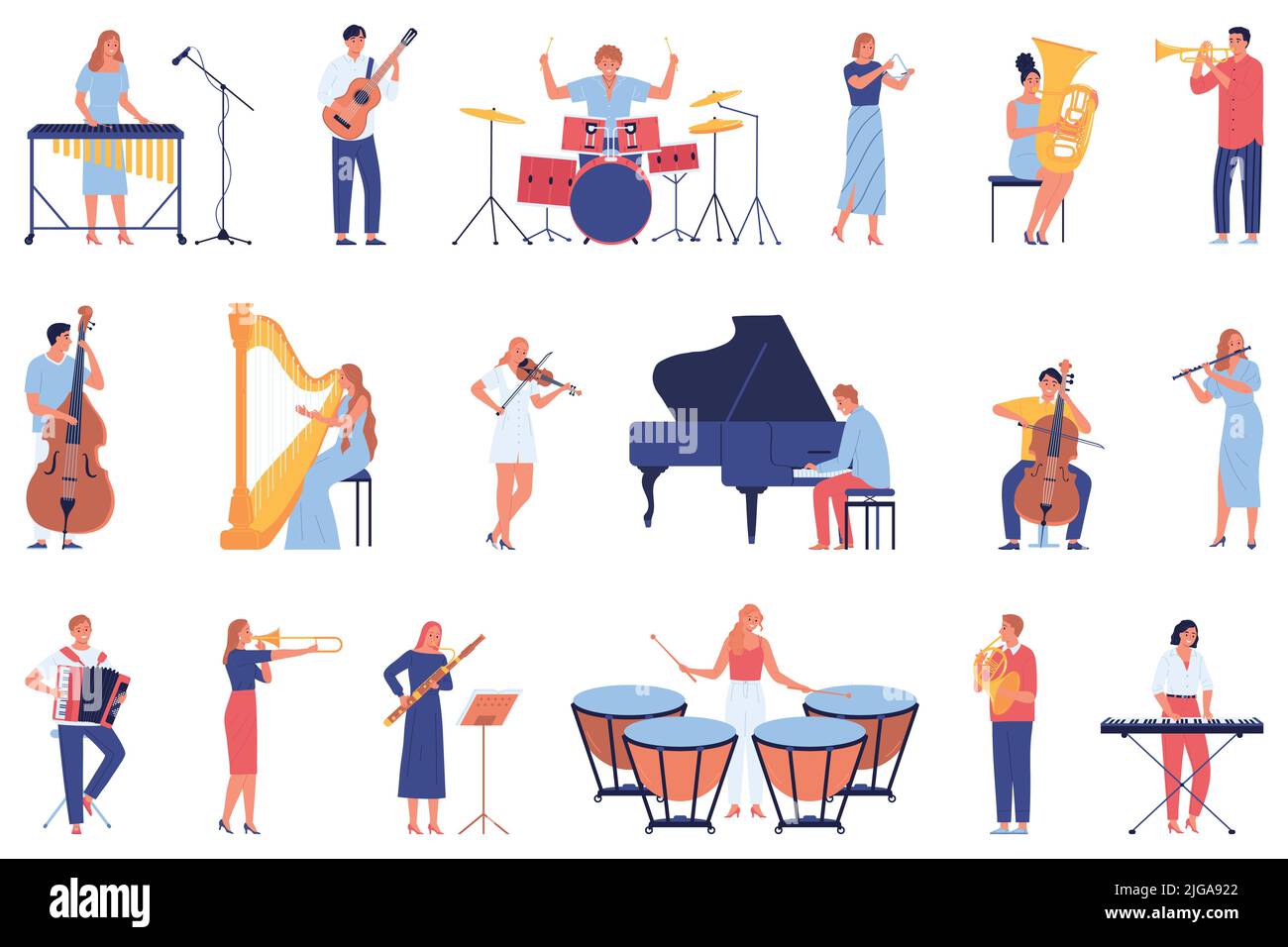 Set of isolated musician icons with characters of sound performers ...
