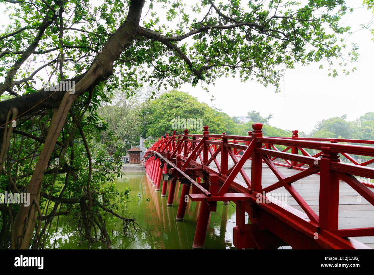 Ancient The Huc Bridge on Sword Lake in Hanoi, Vietnam Stock Photo - Alamy