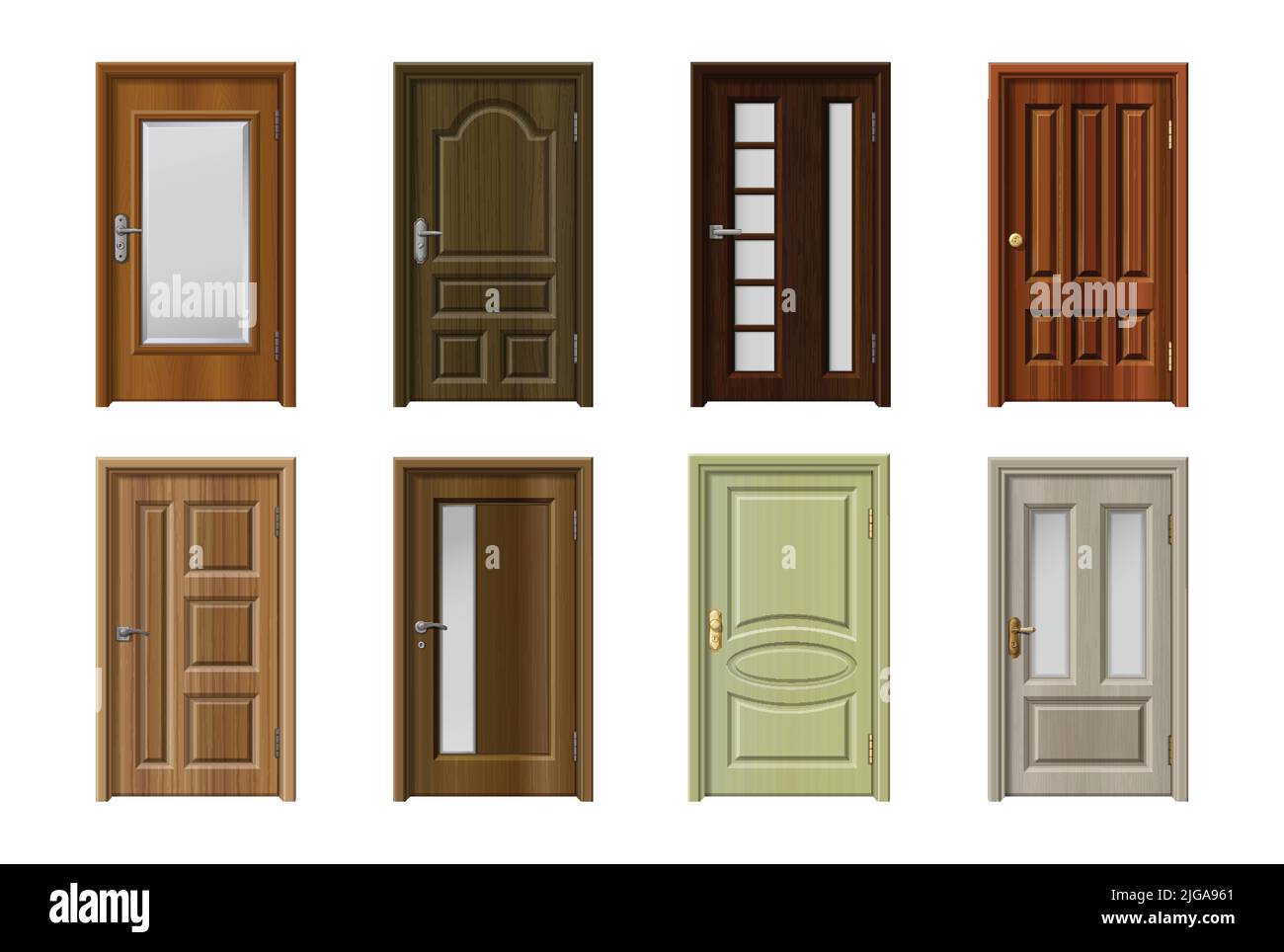 Door realistic set of isolated icons with single doors of different ...