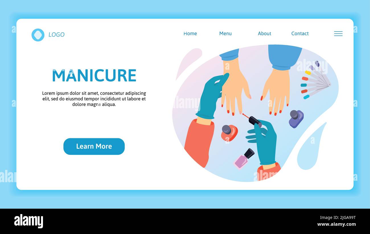 Manicure flat web site design horizontal landing page with editable ...