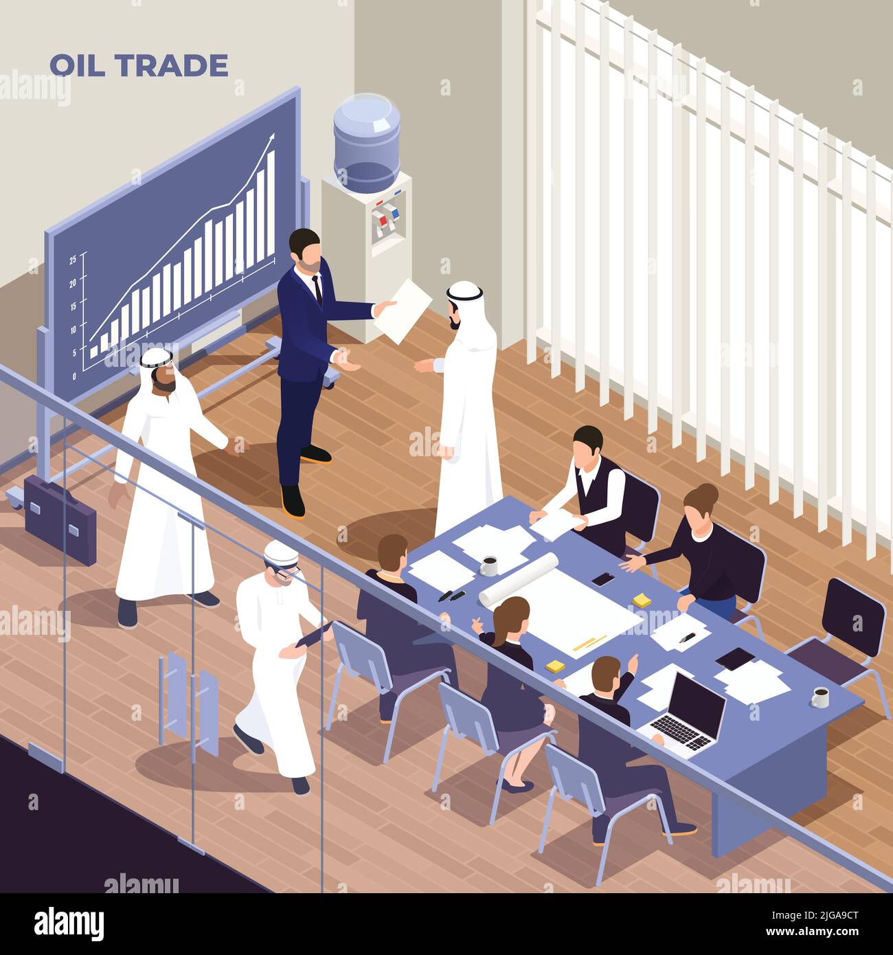 Arab muslims saudi modern isometric people composition with indoor ...