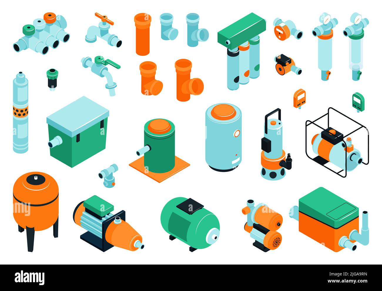 Pumps machinery equipment color set isometric isolated vector ... Pumps machinery equipment color set isometric isolated vector ...
