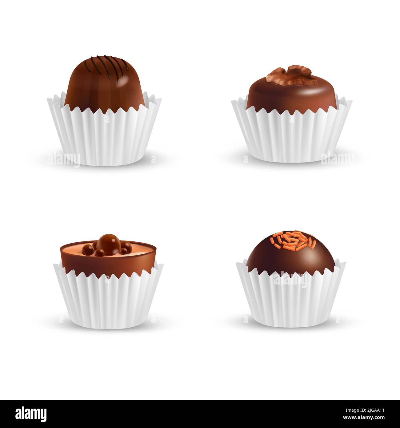 Set of four isolated realistic chocolate corrugated paper wrapper icons ...