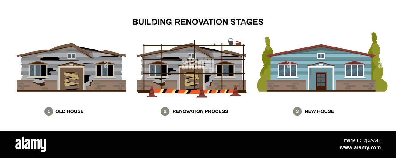 Reconstruction building composition with isolated images of houses ...
