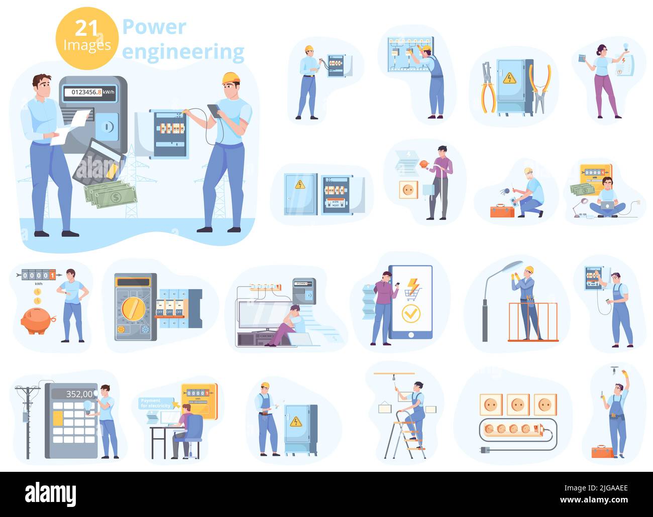 Power engineering flat set of electricians repairing and testing ...