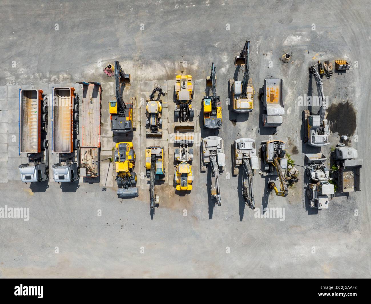 Aerial photo of excavator on industrial place. Industrial site top view ...