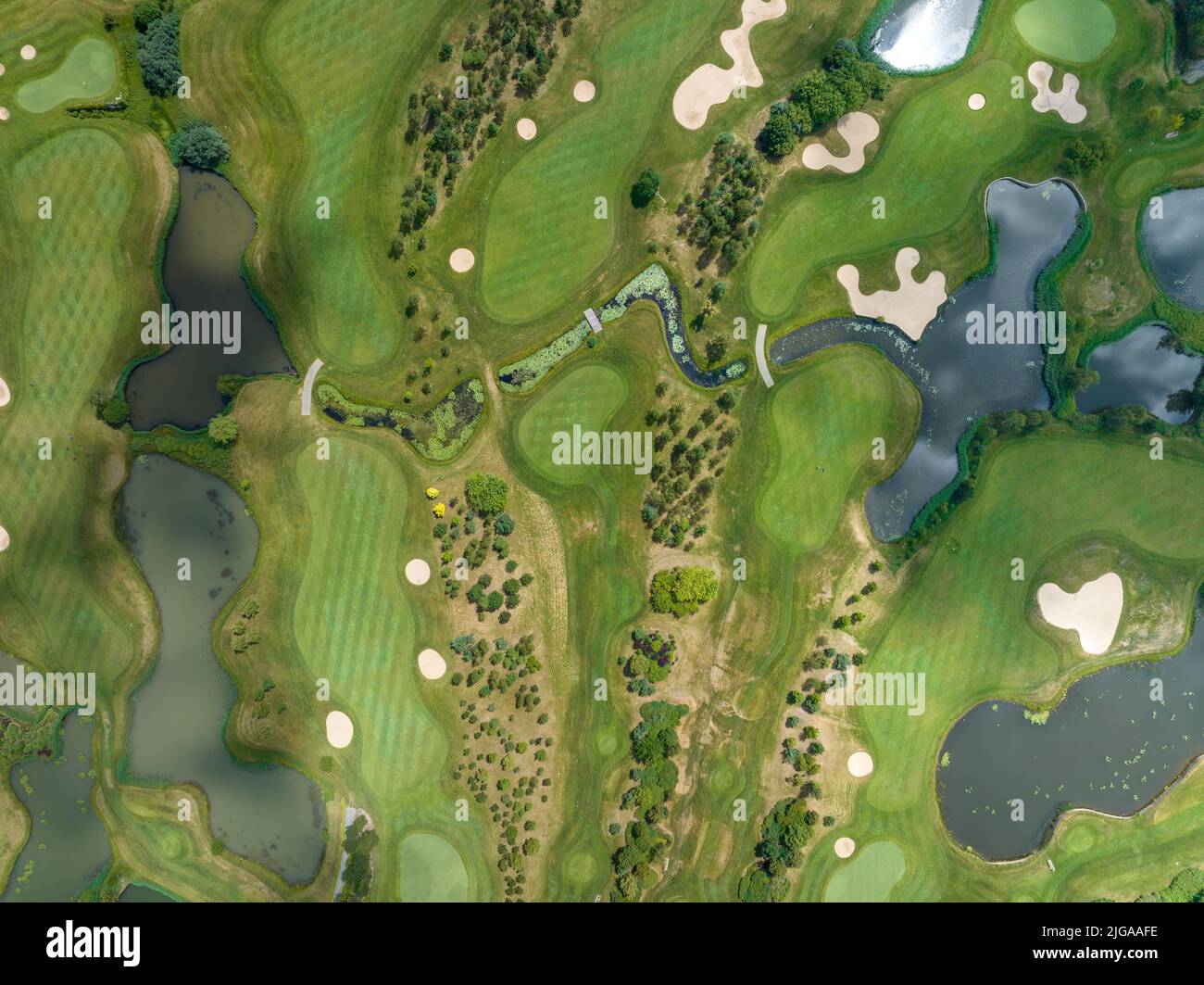 Golf Field Background. Aerial view of green grass and trees on a golf ...