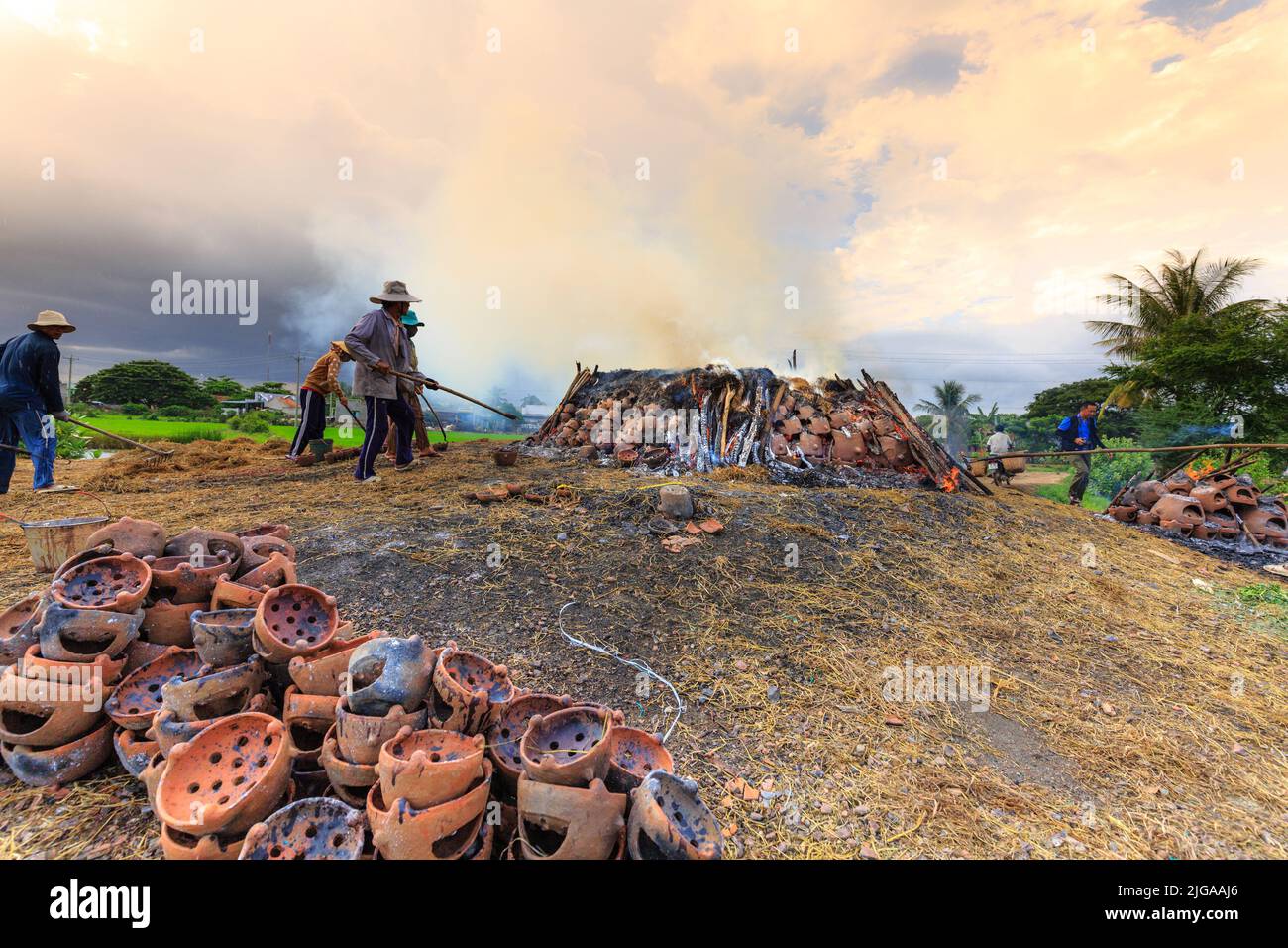 traditional pottery village, the handicraftsmen burn products, which ...