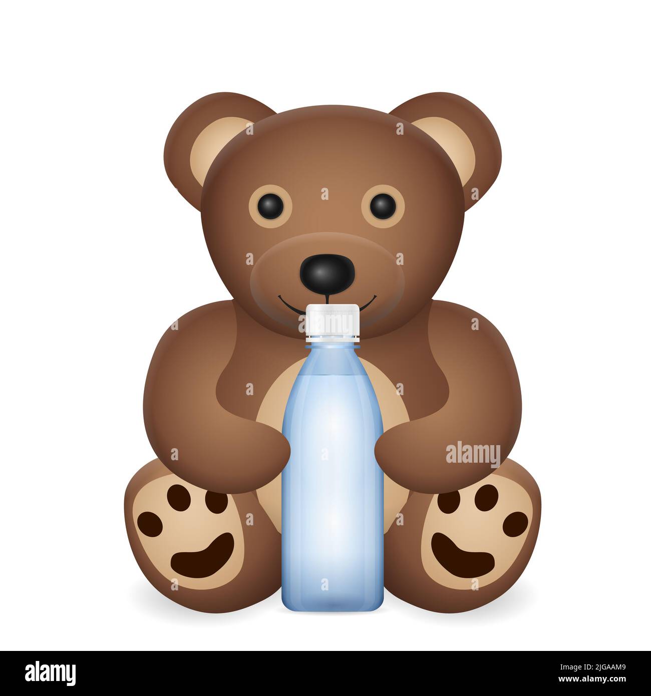 Teddy bear with water bottle on a white background. Vector illustration ...