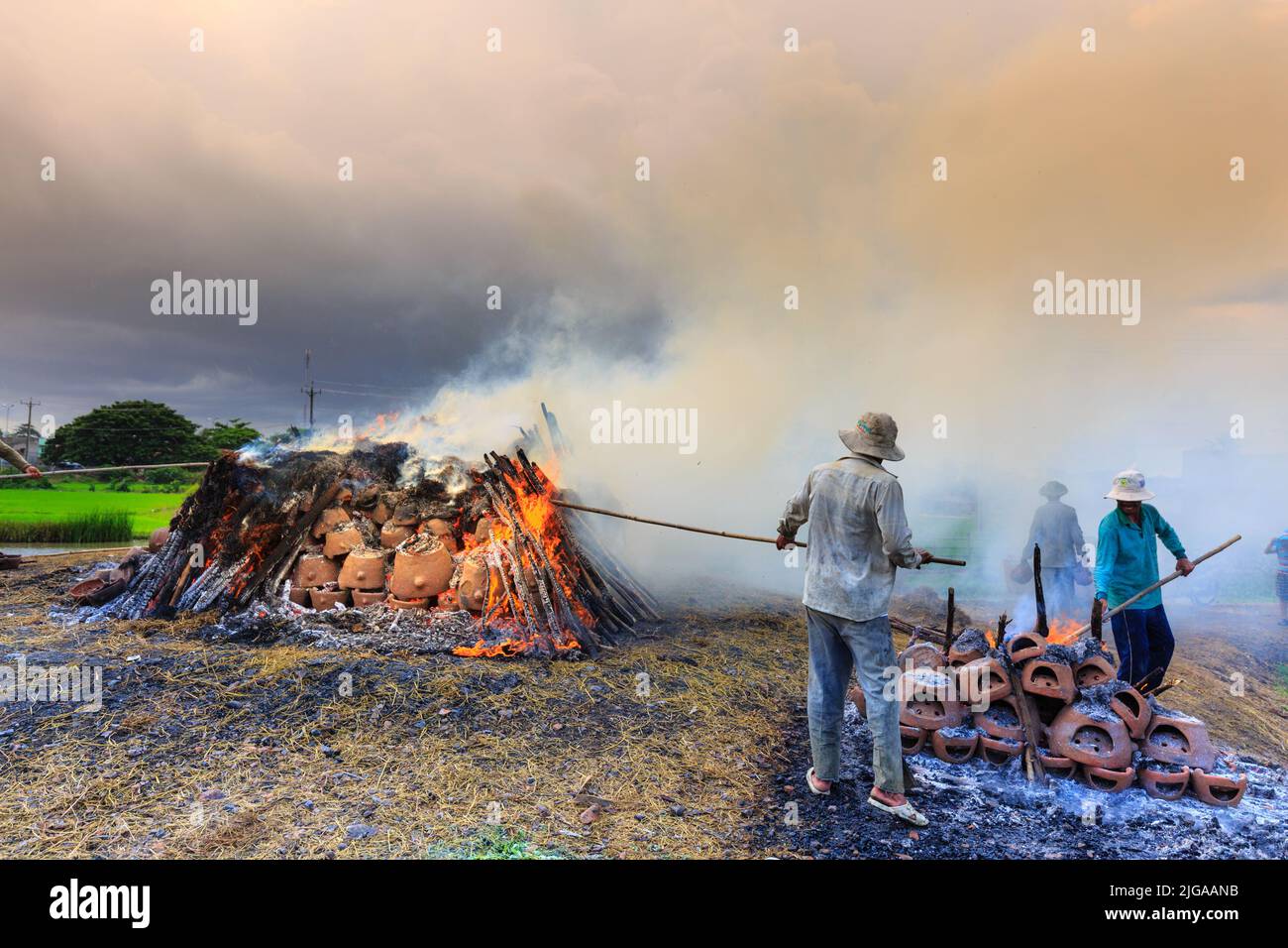 traditional pottery village, the handicraftsmen burn products, which ...