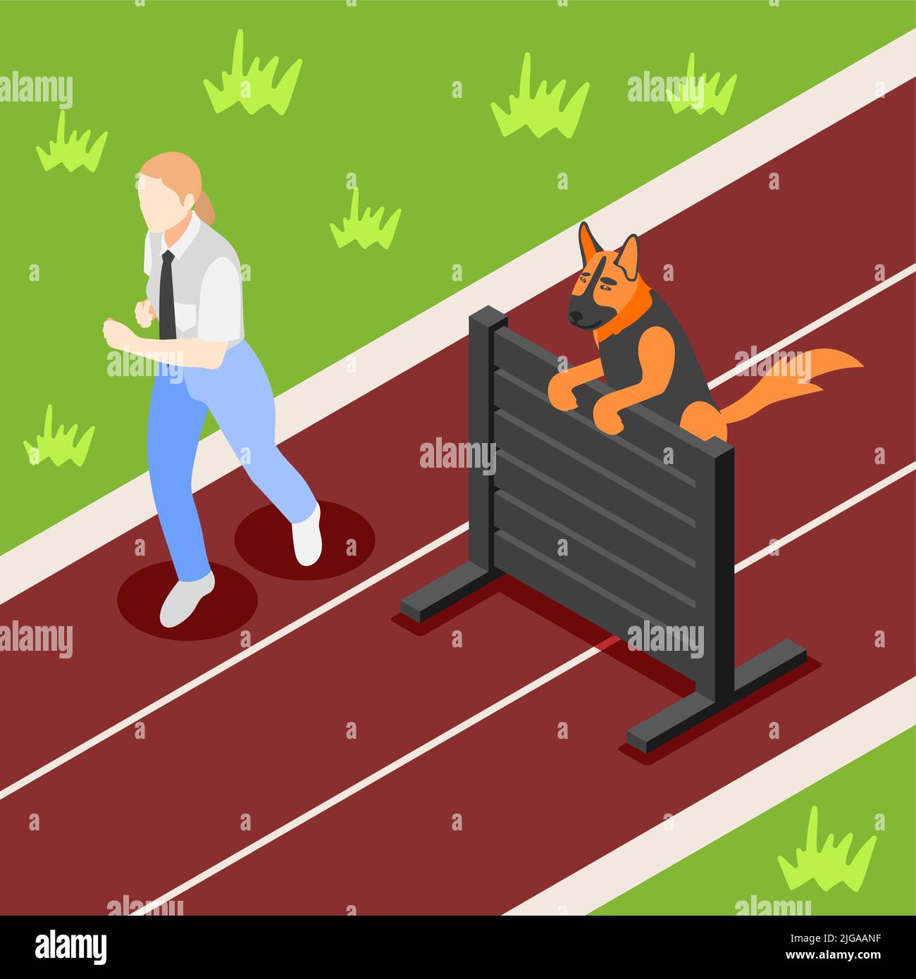 Dog school isometric background with outdoor scenery of running track ...