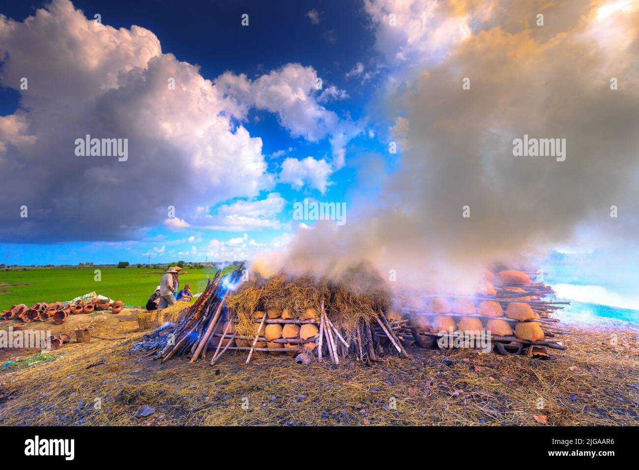 traditional pottery village, the handicraftsmen burn products, which ...