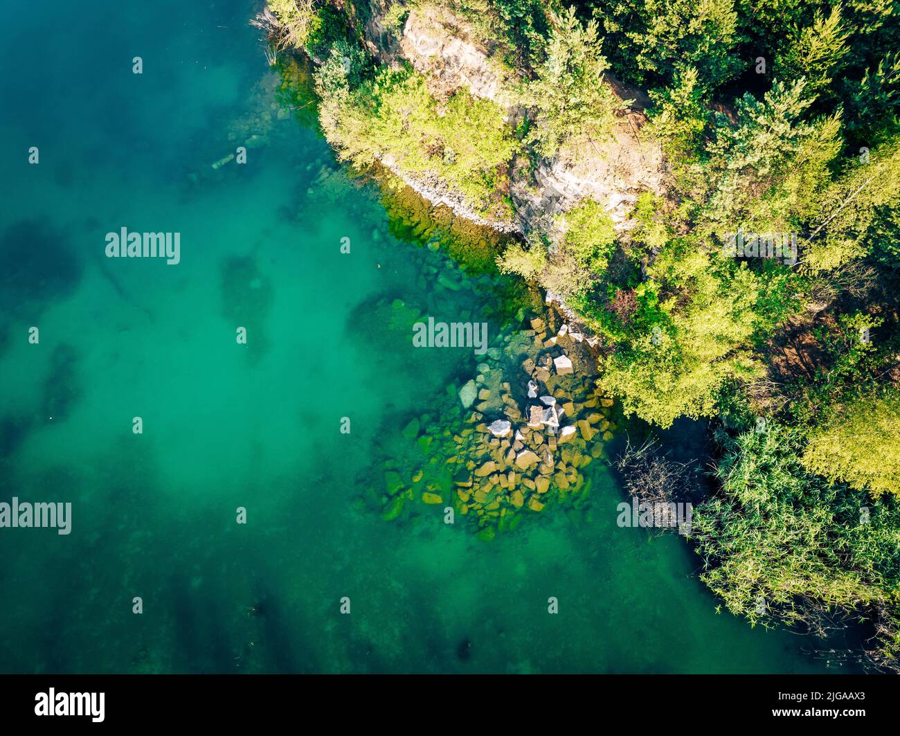 Turquiose Water and Wooden Bridge. Aerial Landscape. Park Grodek in ...